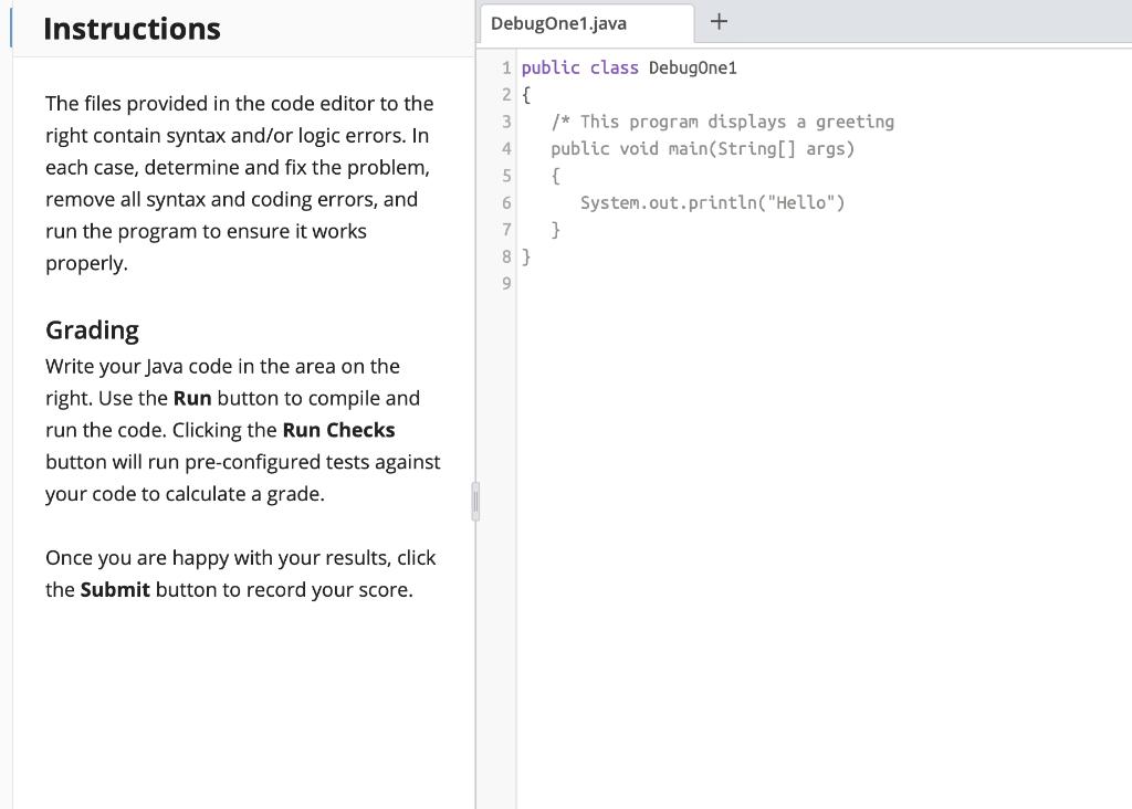 [Solved] Instructions DebugOne1.java 1 public clas | SolutionInn