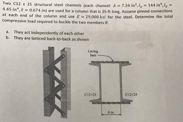 [Solved] Two C12 x 25 structural steel channels (e | SolutionInn