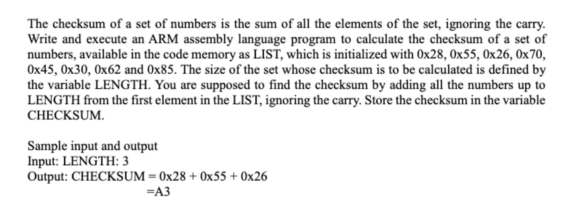 [Solved] The checksum of a set of numbers is the s | SolutionInn