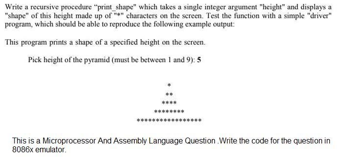 [Solved] Write a recursive procedure "print_shape" | SolutionInn