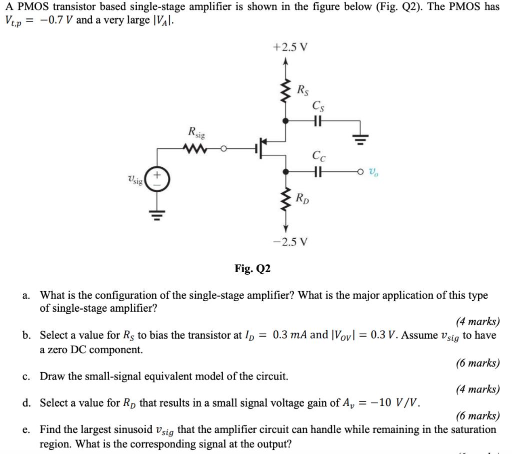 [Solved] A PMOS transistor based single-stage ampl | SolutionInn