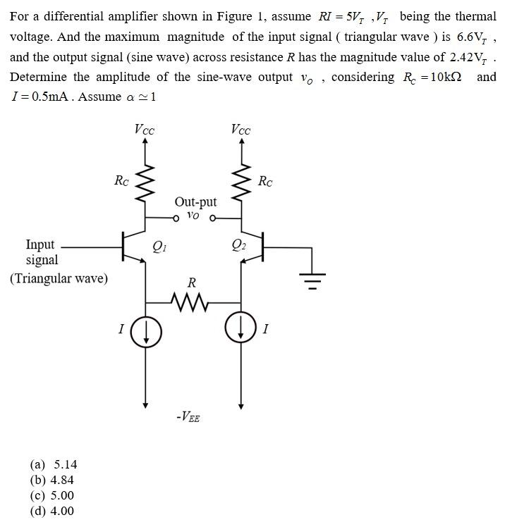 [Solved] For a differential amplifier shown in Fig | SolutionInn