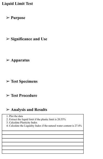 [Solved] Liquid Limit Test > Purpose > Significanc | SolutionInn