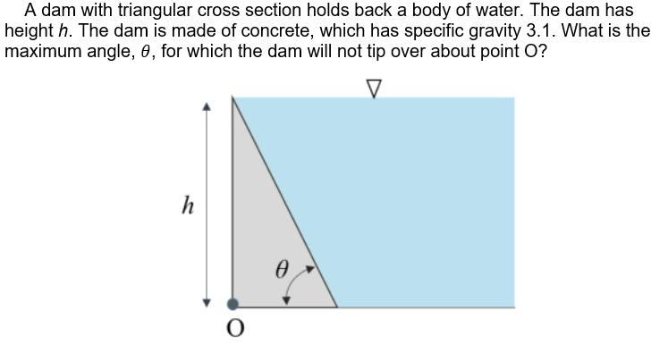 [Solved] A dam with triangular cross section holds | SolutionInn