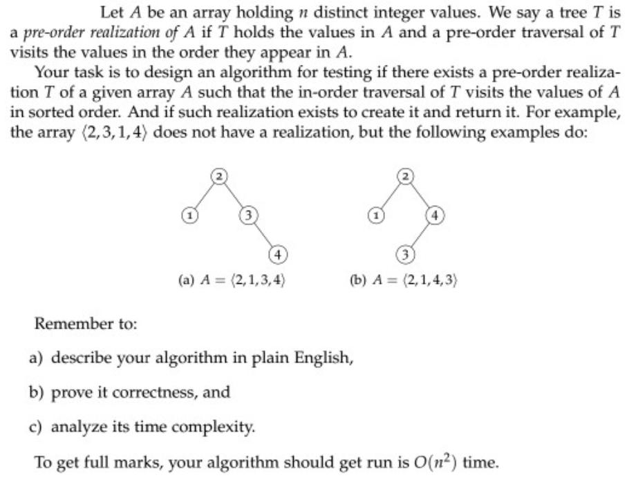 [Solved] Let A be an array holding n distinct inte | SolutionInn