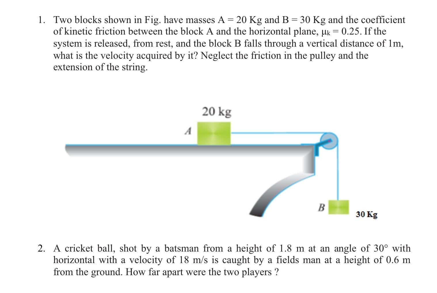 [Solved] 1. Two blocks shown in Fig. have masses A | SolutionInn