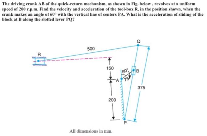 [Solved] The driving crank AB of the quick-return | SolutionInn