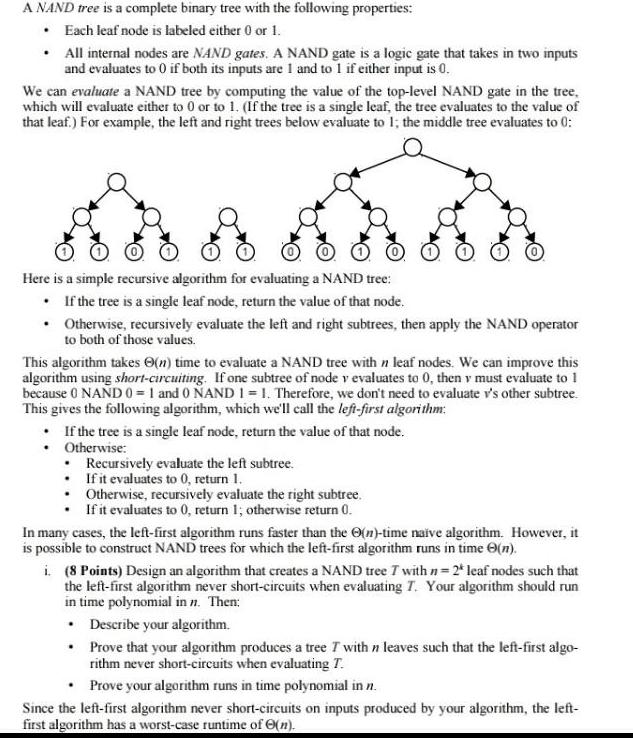 [Solved] A NAND tree is a complete binary tree wit | SolutionInn