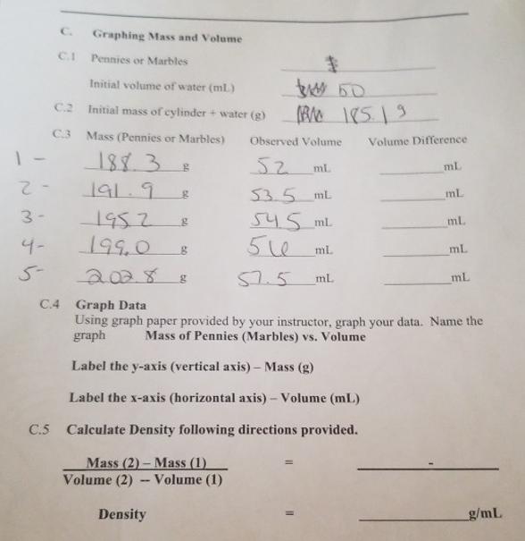 [Solved] C. Graphing Mass and Volume Pennies or Ma | SolutionInn