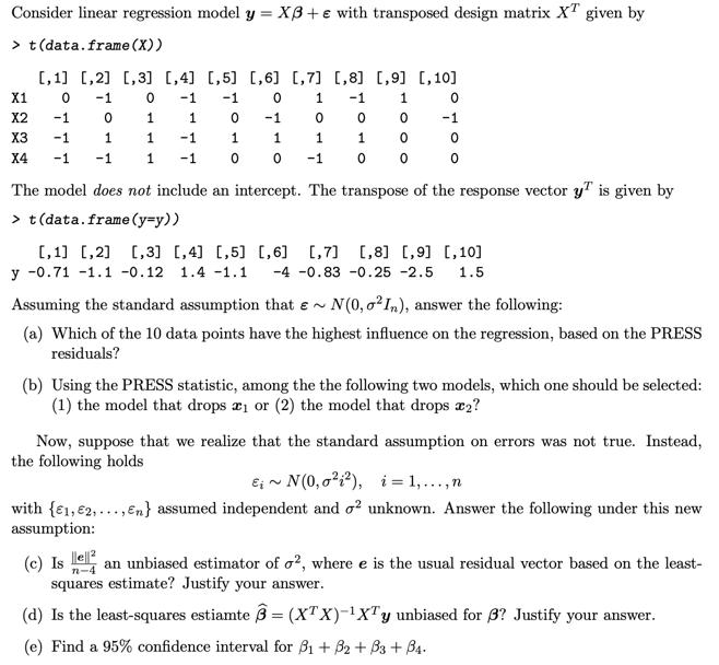 [Solved] Consider linear regression model y = XB + | SolutionInn