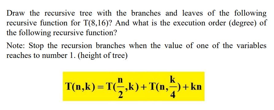 Solved Draw The Recursive Tree With The Branches Solutioninn 
