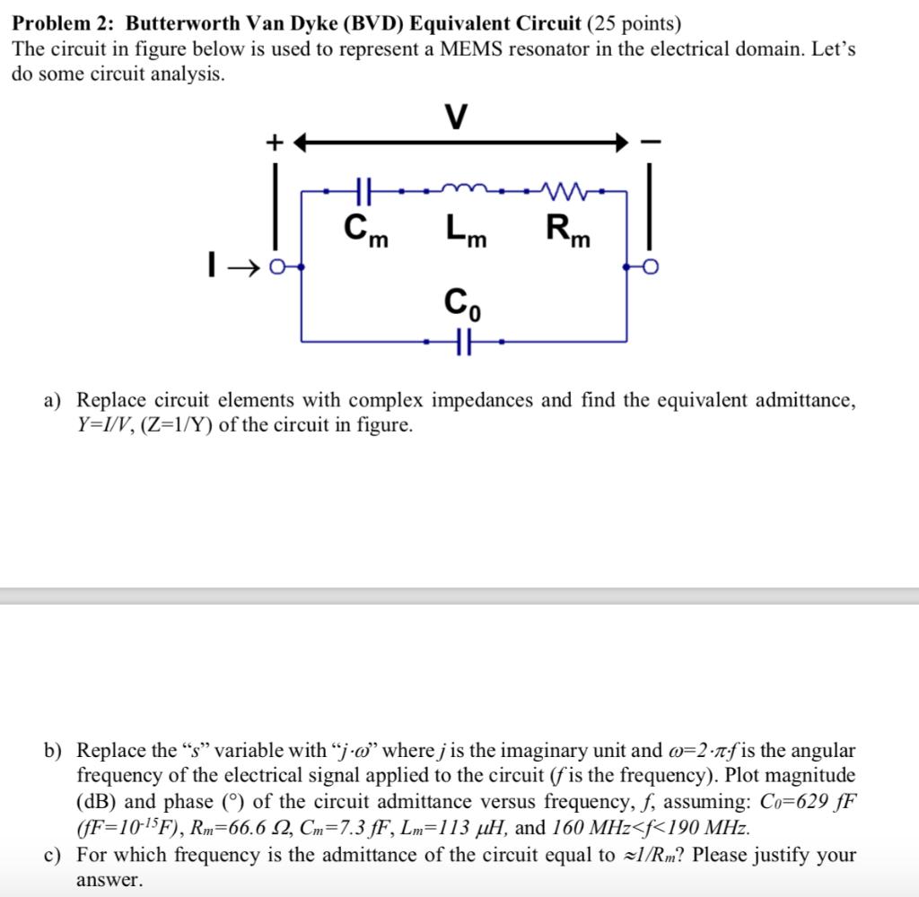 [Solved] Problem 2: Butterworth Van Dyke (BVD) Equ | SolutionInn