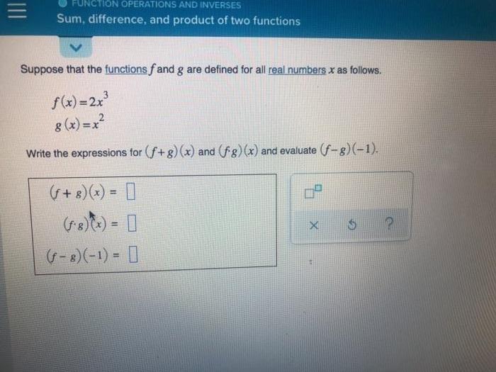 [Solved] FUNCTION OPERATIONS AND INVERSES Sum, dif | SolutionInn