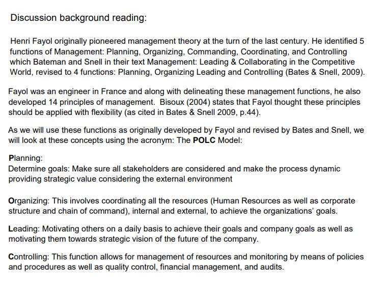 [Solved] Topic: The POLC Model Applied In this dis | SolutionInn