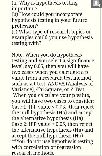 [Solved] (a) Why is hypothesis testing important? | SolutionInn