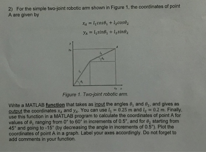 [Solved] 2) For the simple two-joint robotic arm s | SolutionInn