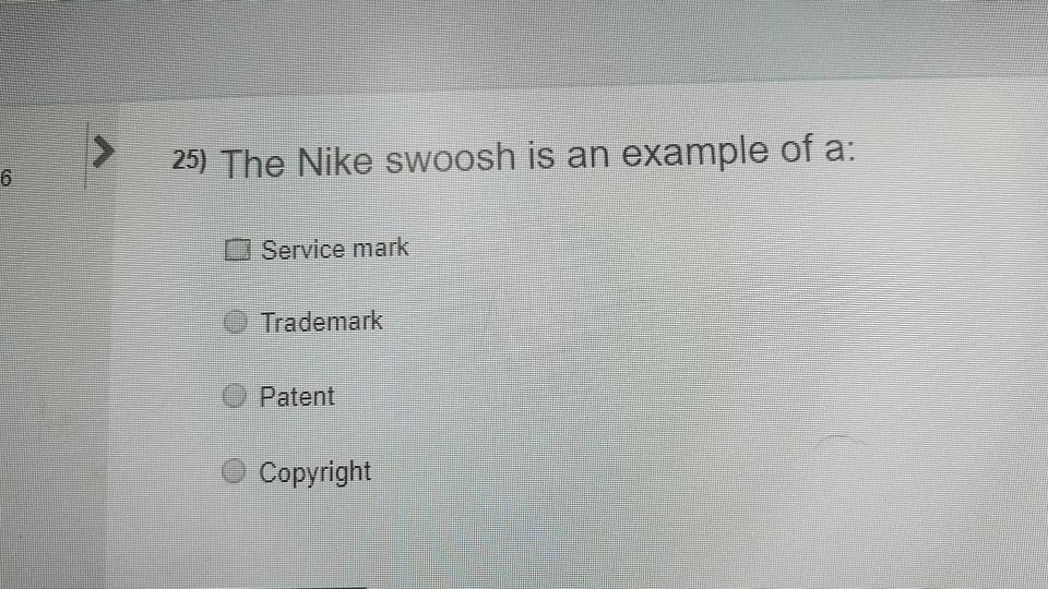 [Solved] 6 25) The Nike swoosh is an example of a: | SolutionInn