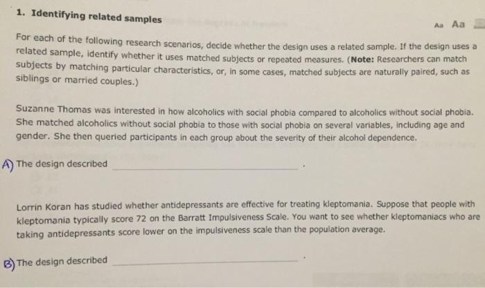 [Solved] 1. Identifying related samples Aa Aa E Fo | SolutionInn