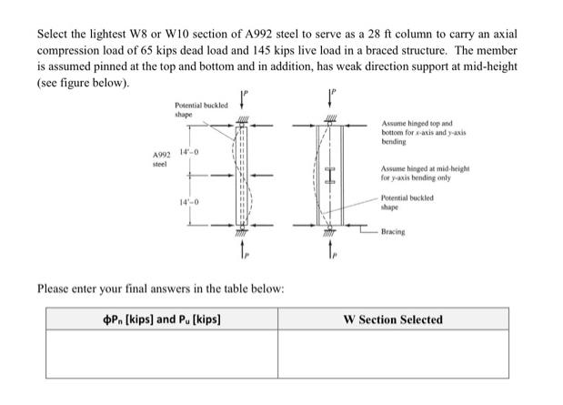 [Solved] Select the lightest W8 or W10 section of | SolutionInn