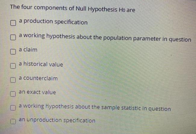 [Solved] The four components of Null Hypothesis Ho | SolutionInn