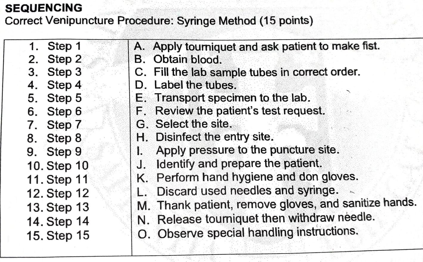 [Solved] SEQUENCING Correct Venipuncture 1. Step 1 | SolutionInn