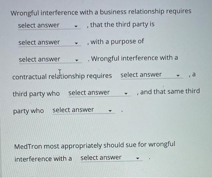[Solved] Wrongful interference select answer selec | SolutionInn