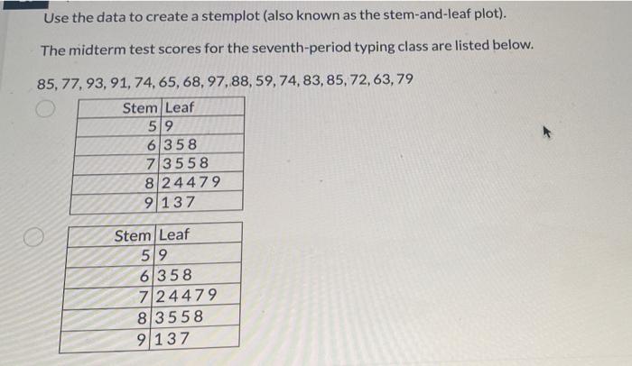 [Solved] Use the data to create a stemplot (also k | SolutionInn