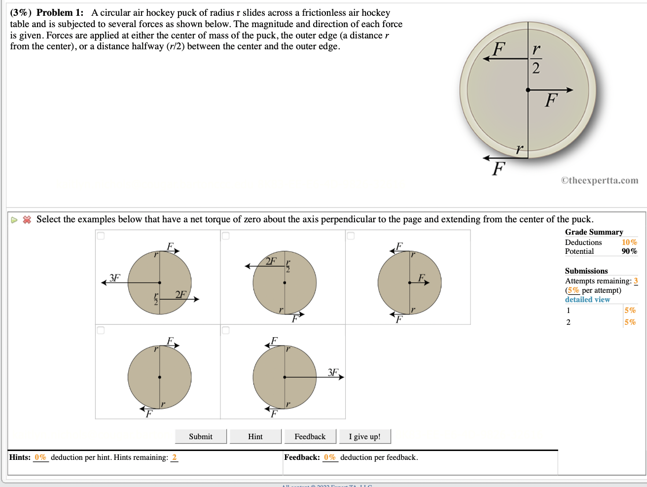[Solved] (3%) Problem 1: A circular air hockey puc | SolutionInn