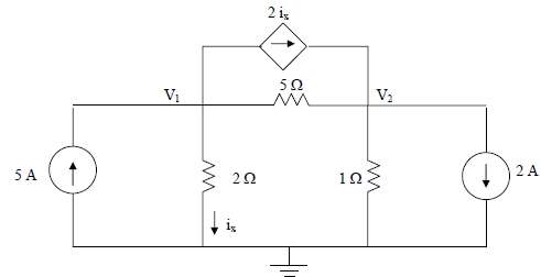 [Solved] Solve for V1 and V2 in the circuit of Fig | SolutionInn