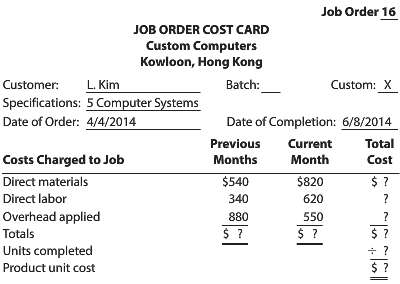 [Solved] Complete the following job order cost car | SolutionInn
