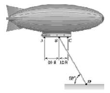 [Solved] A dirigible is tethered by a cable attached to its cabin at B ...
