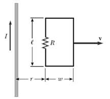 [Solved] A rectangular loop of dimensions and w moves with a constant velocity | SolutionInn