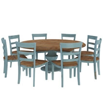 Conway Farmhouse Two Tone Solid Wood Round Dining Table Chair Set
