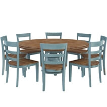 Conway Farmhouse Two Tone Solid Wood Round Dining Table Chair Set