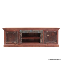 Antique Rustic Solid Wood 2 Door 2 Tier Media Console