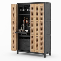Belluno Solid Wood Tall Rustic Two Tone Bar Cabinet with Z-Fold Doors