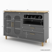Arcata Two Tone Solid Wood Grey Wine Bar Large Sideboard Cabinet