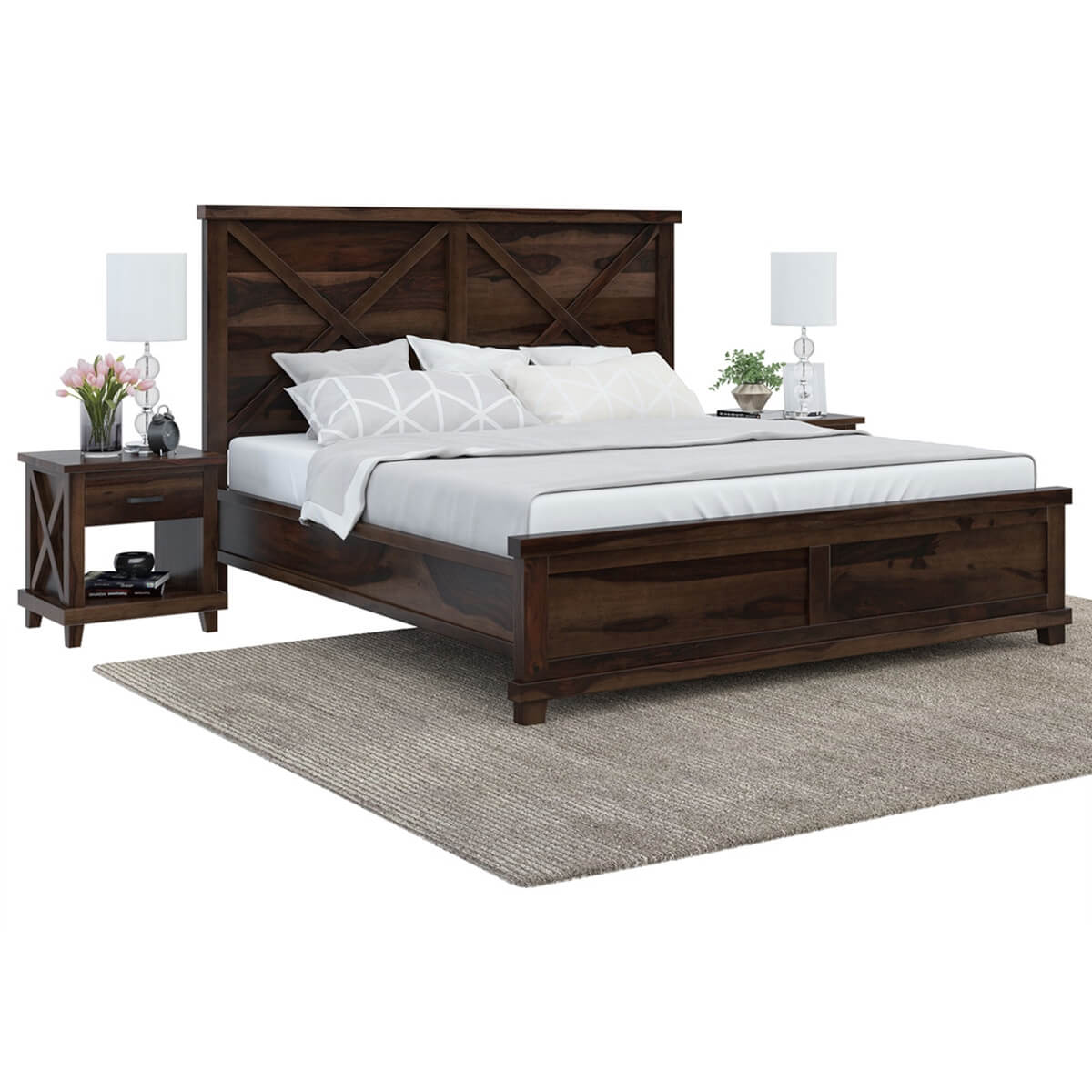 Antwerp Rustic Farmhouse Solid Wood Platform Bed Frame