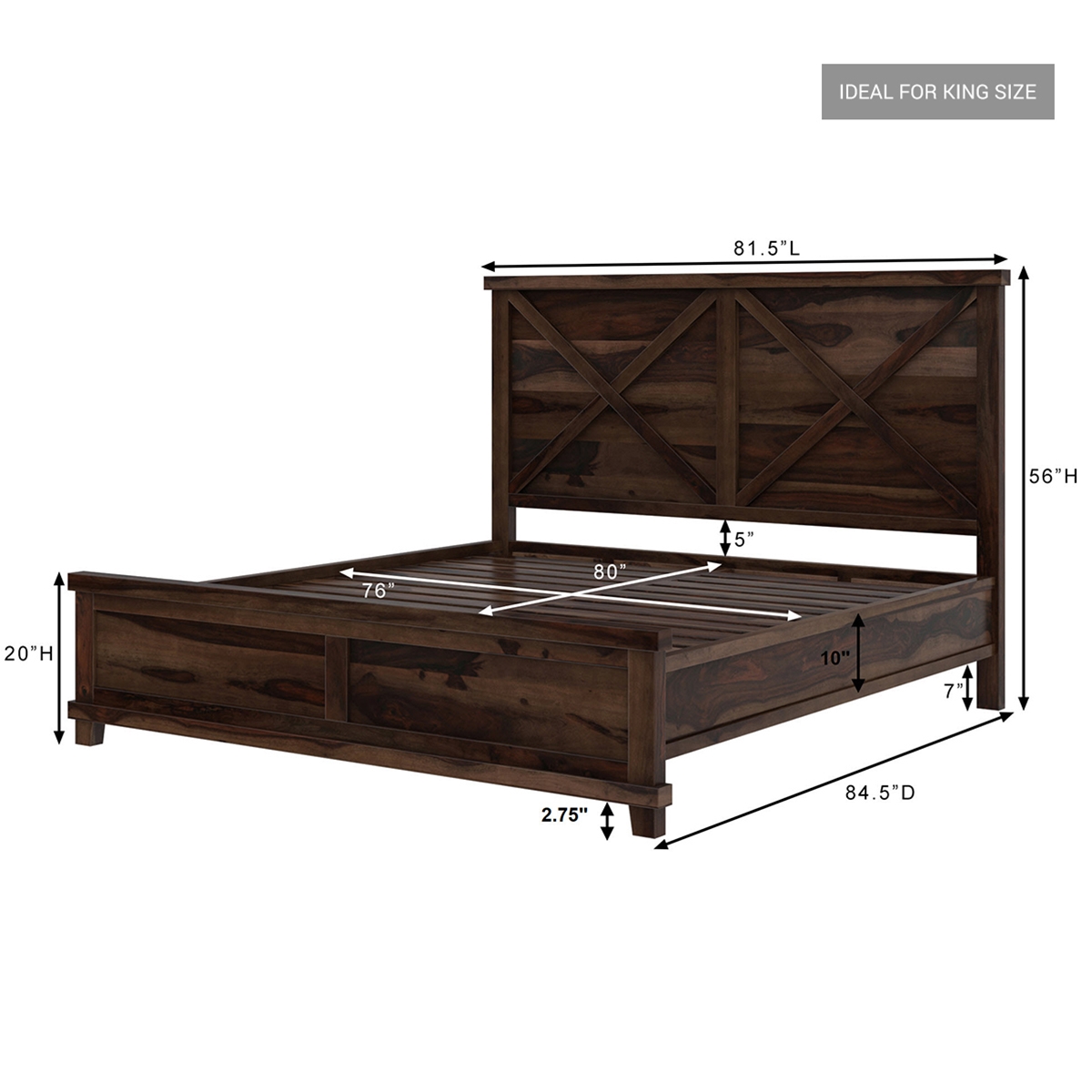 Antwerp Rustic Farmhouse Solid Wood Platform Bed Frame