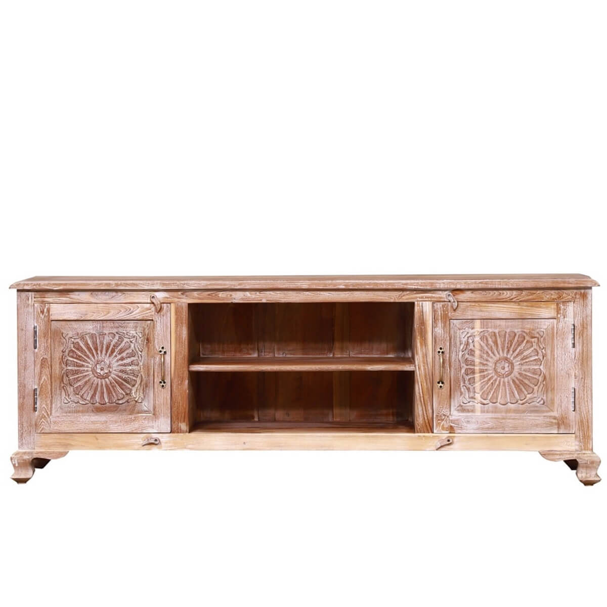 Gosnold Antique Style Reclaimed Wood TV Media Console With Cabinets