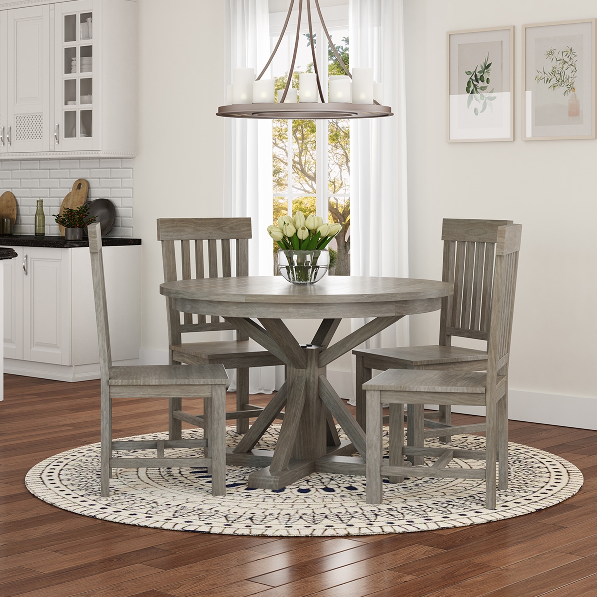 Alamosa Solid Wood Grey Round Kitchen Table