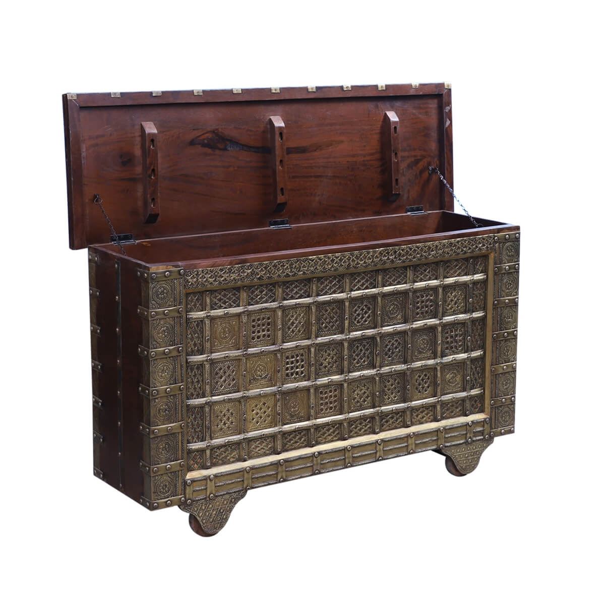 Camrose Rustic Reclaimed Solid Wood Hand Carved Antique Storage Trunk