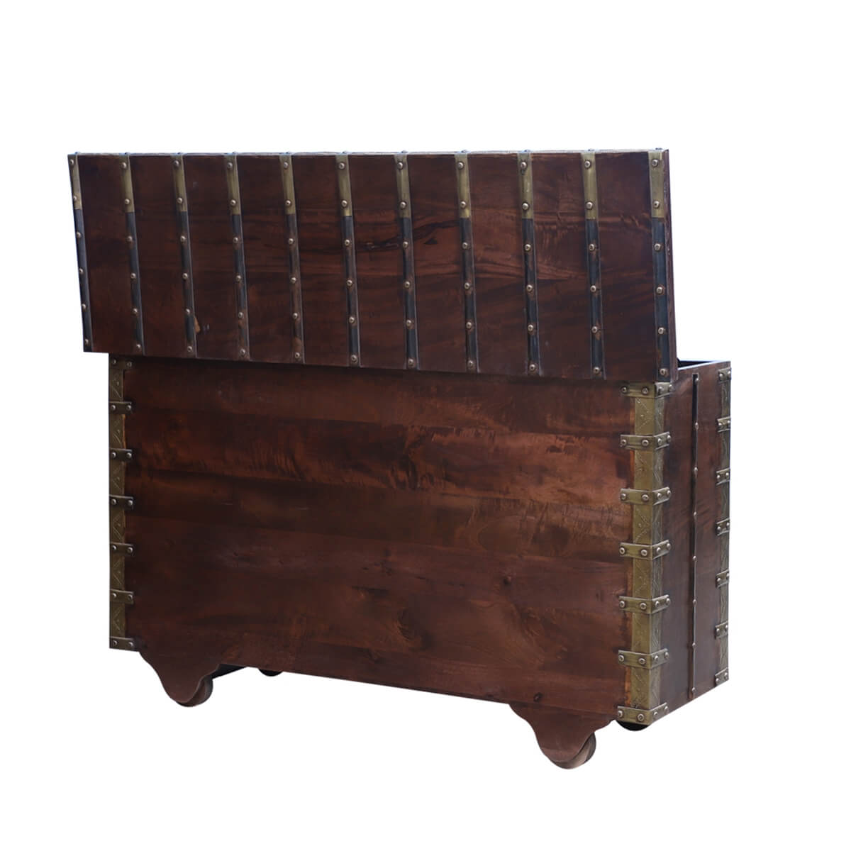 Camrose Rustic Reclaimed Solid Wood Hand Carved Antique Storage Trunk
