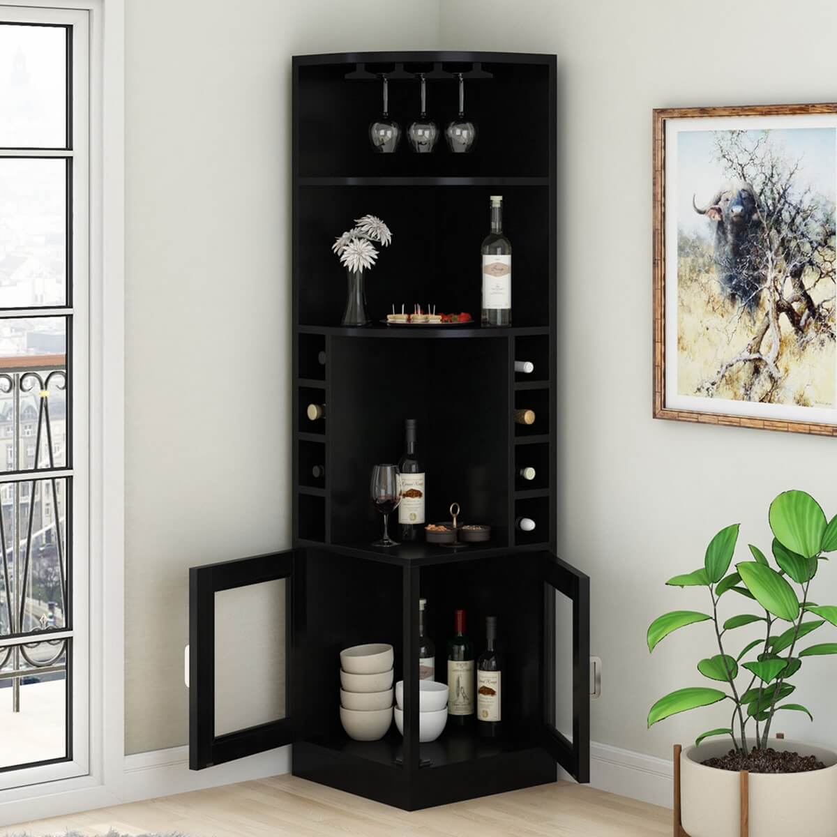 Kava Cairo Corner Bar Cabinet Double Door Cabinet Glass Rack Eight