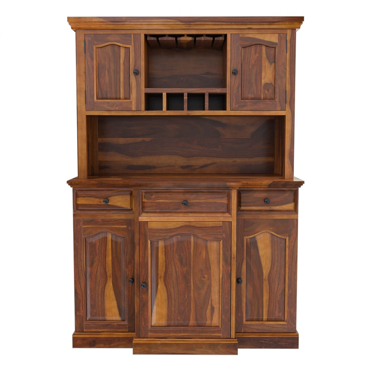 Lucerne Solid Wood Expandable Rustic Bar Cabinet Buffet with Hutch