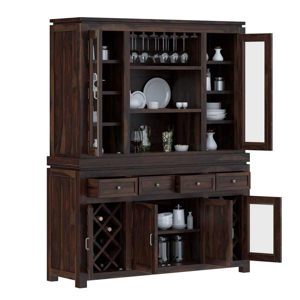 Sela Classic Rustic Solid Wood Dining Room Bar Hutch Cabinet