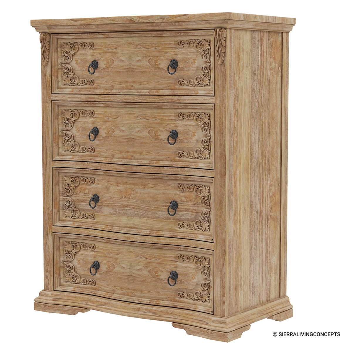 Preston Solid Teak Wood Traditional Rustic 4 Drawer Tall Dresser