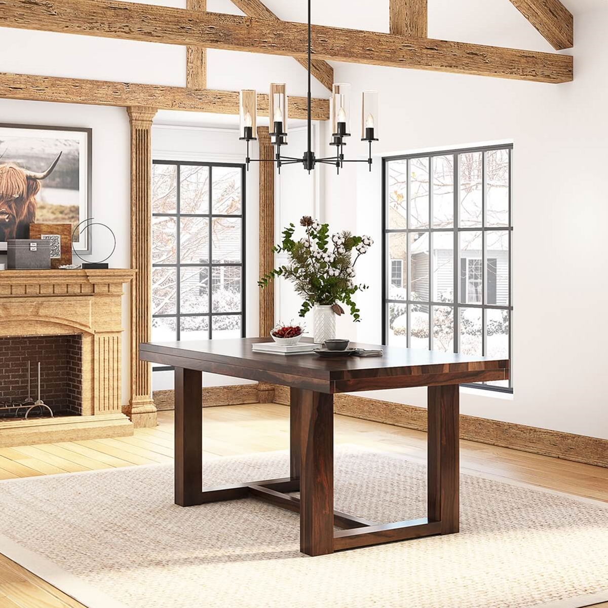 Galveston Rustic Solid Dining Table With Square Framed Legs