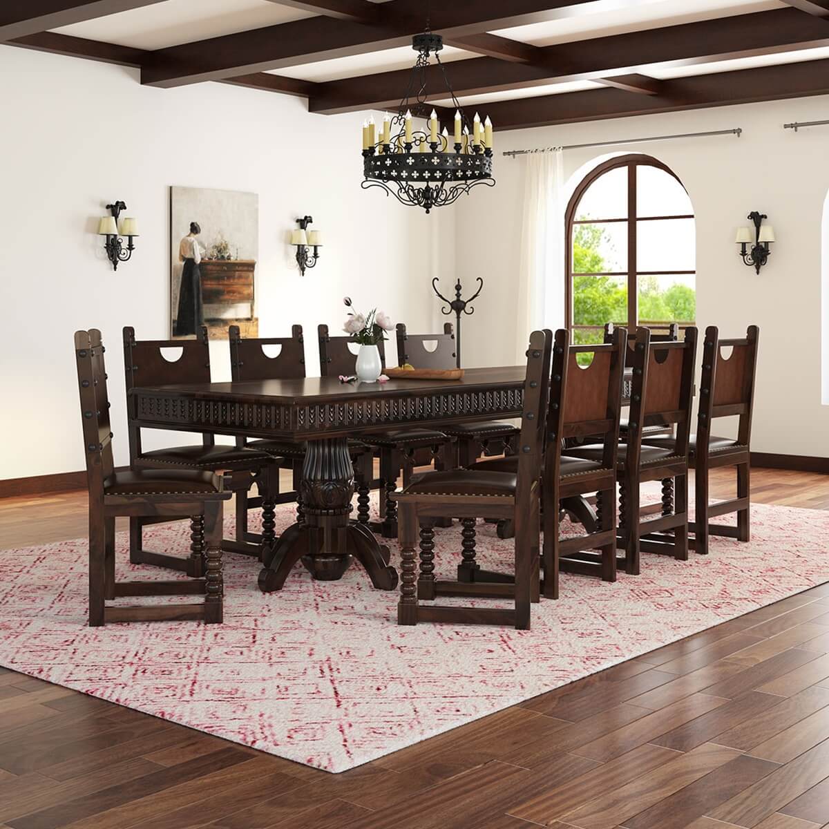 Nottingham Rustic Solid Wood Double Pedestal Dining Table