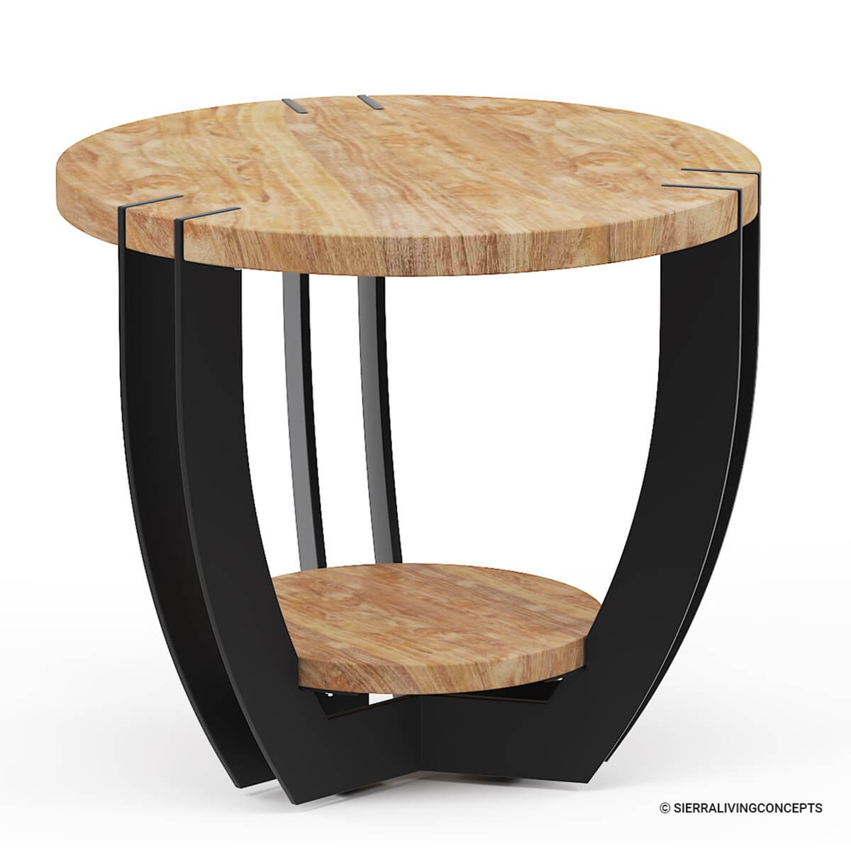 Upland Rustic Handcrafted Teak Wood & Iron Round End Table